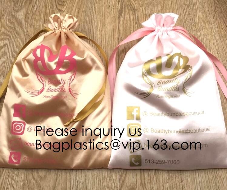 Shinny Golden Satin Drawstring Bag With Rose Gold Printing,Satin Pouch ...