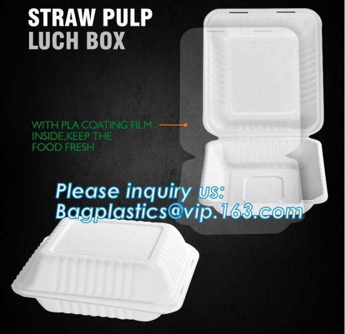 Compartment hinged container sugarcane bassage pulp food serving box ...