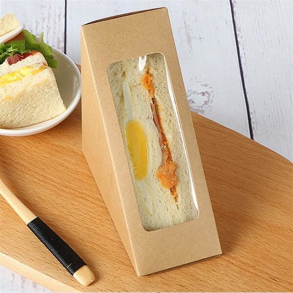 Kraft Triple Sandwich Wedge Box with Window Recyclable Paper Lunch ...