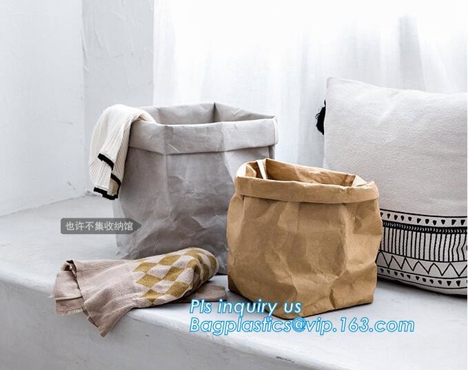 FREE SHIPPING Washable kraft paper laundry basket household storage bag ...