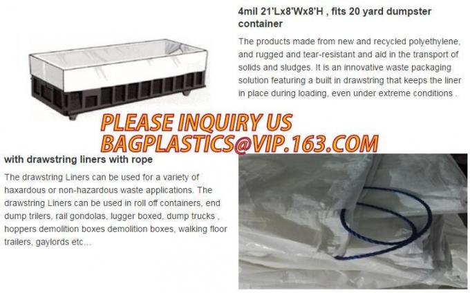 PE Dumpster Container Drawstring Liners,8 Mil Black Open Top Drawstring ...